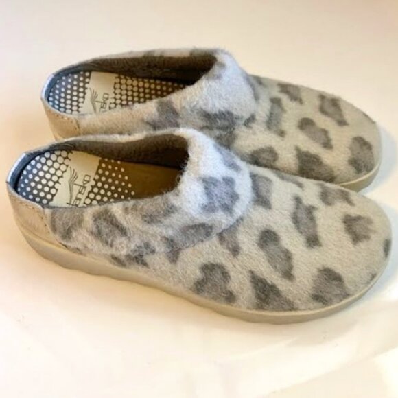 Dansko | Shoes | New Dansko Lucie Grey Leopard Wool Blend Slipper Mules ...